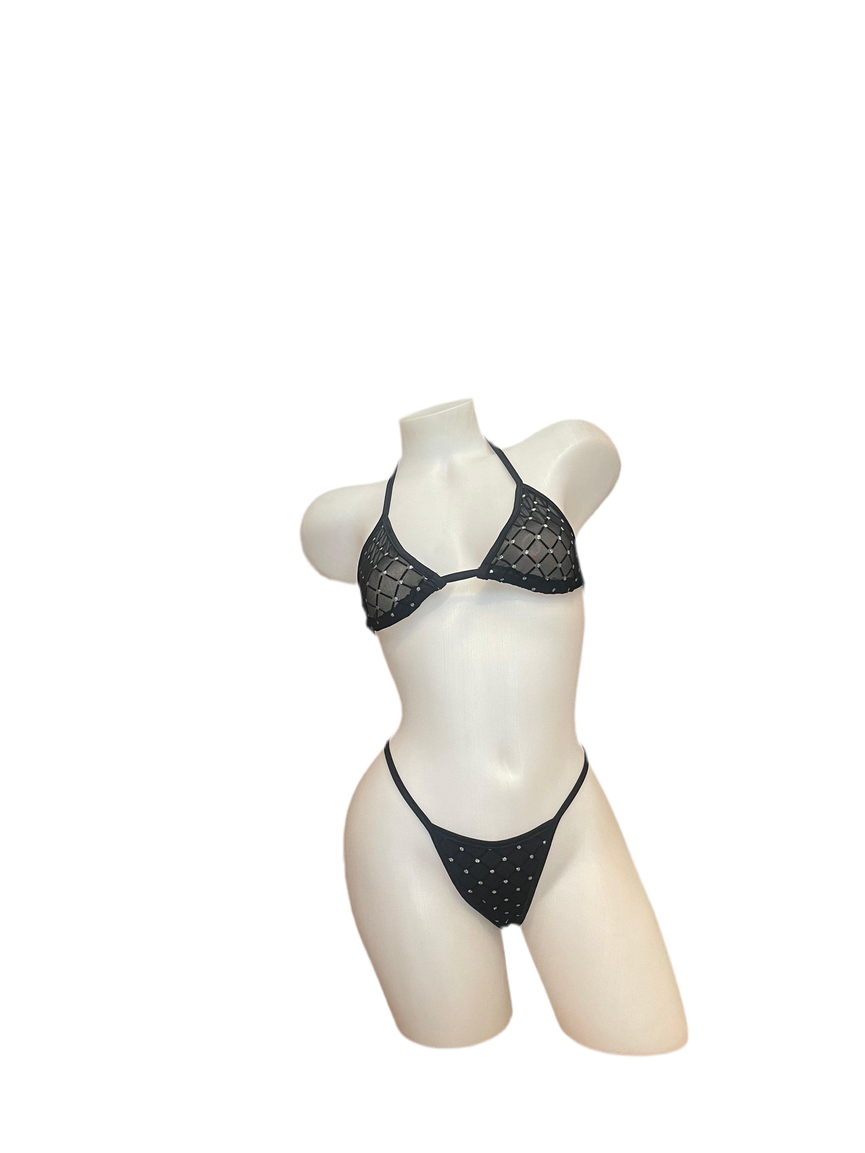 Silver Starlite Mesh Bikini Black