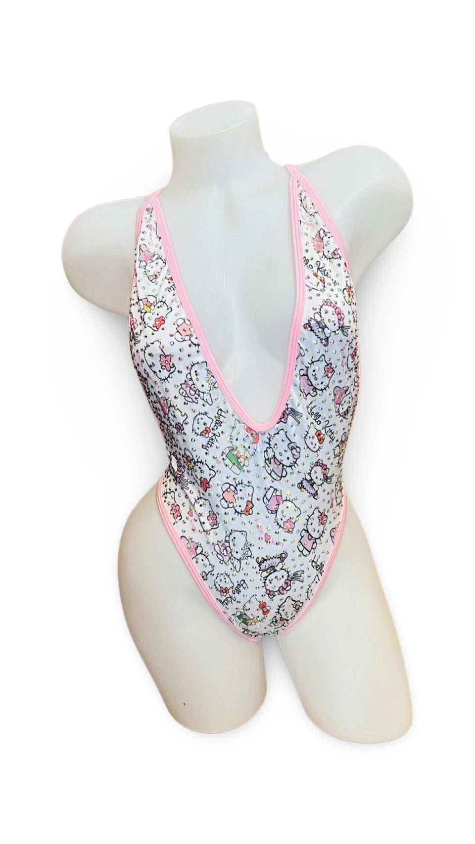 Rhinestone One Piece Bodysuit Hello Kitty