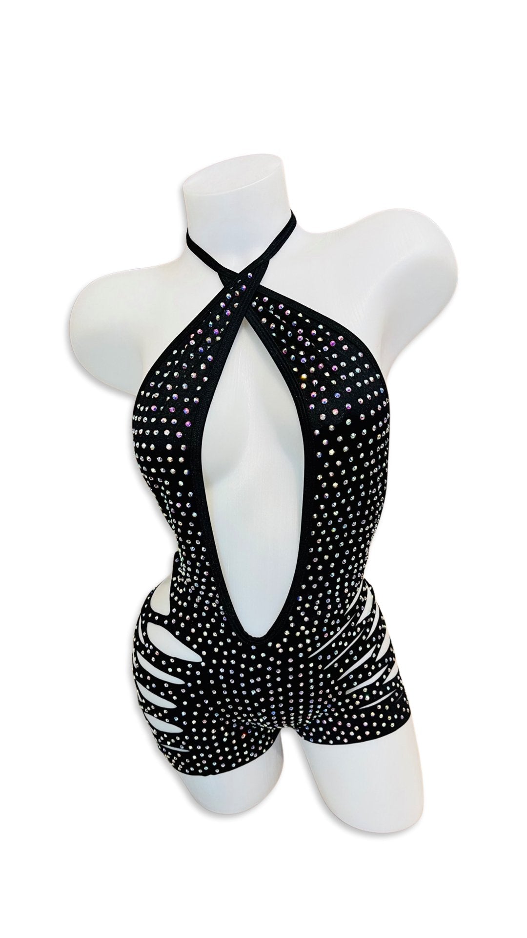Rhinestone One Piece Short Set - Black