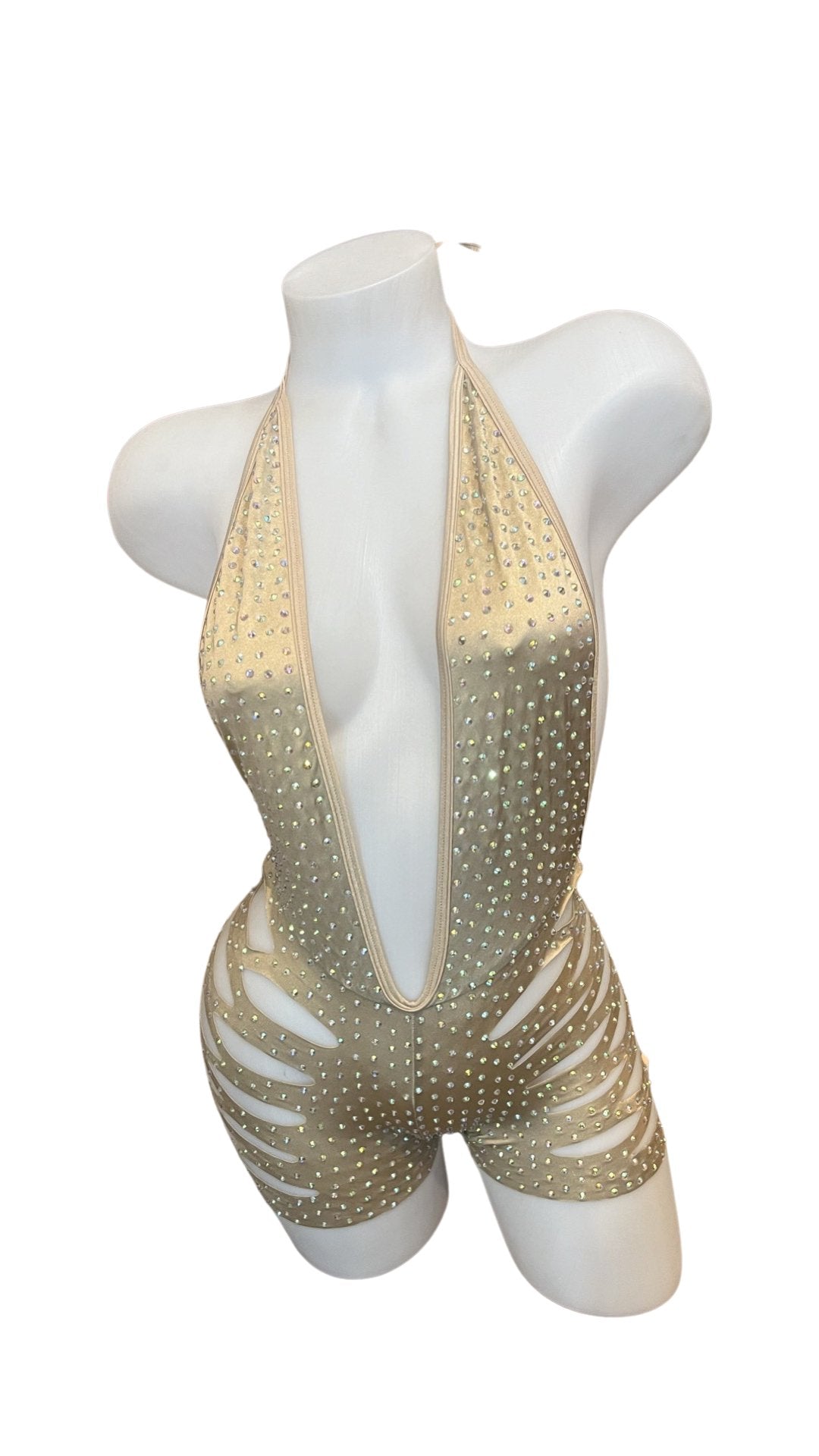 Rhinestone One Piece Short Set - Champagne