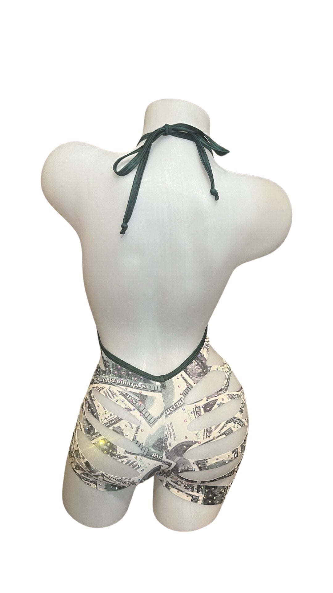 Rhinestone One Piece Short Set - Money