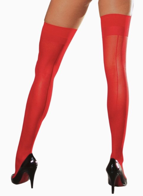 Sheer Thigh Highs with Back Seam Red